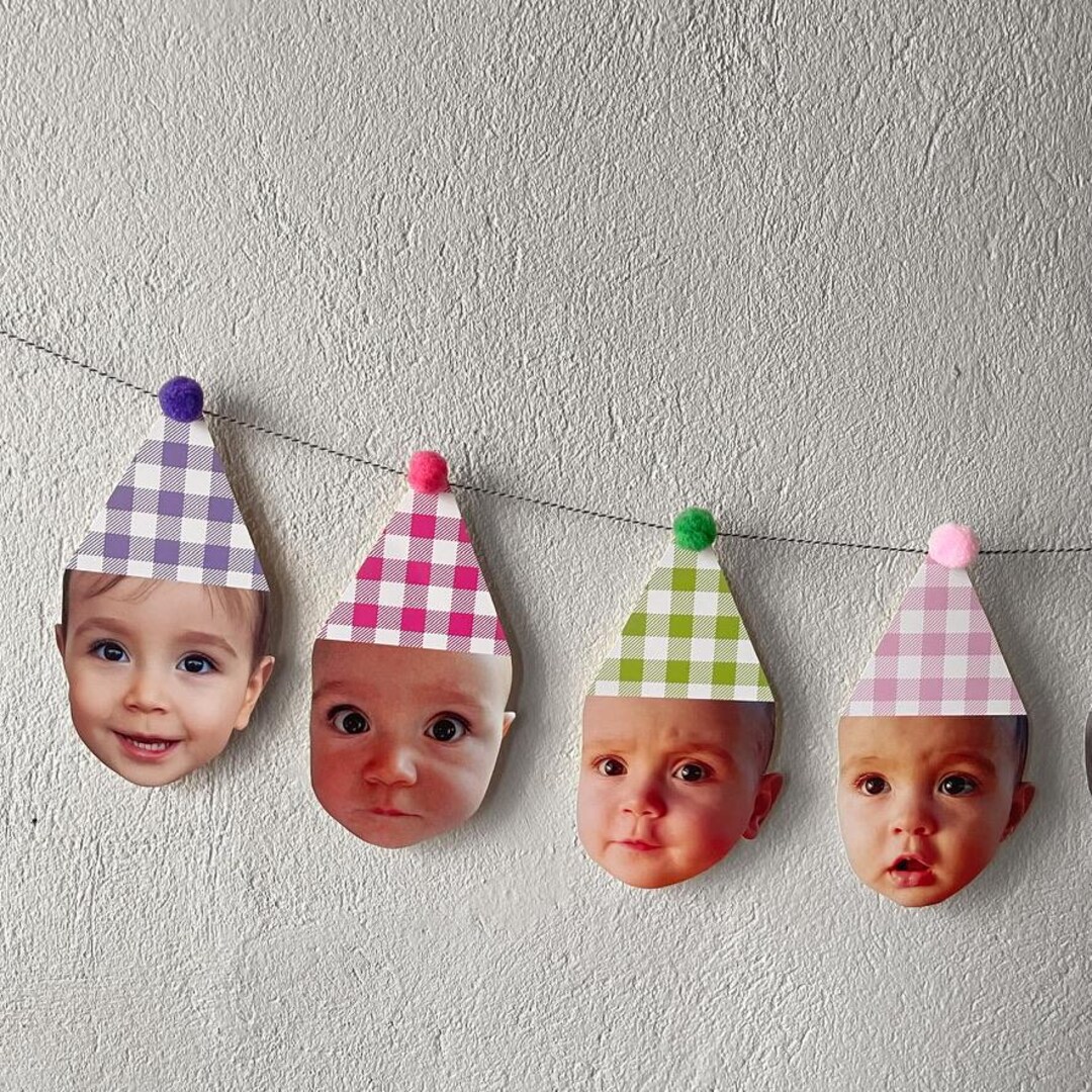 Custom Photo Banner, Baby Face Birthday Banner, Happy Head Garland ...