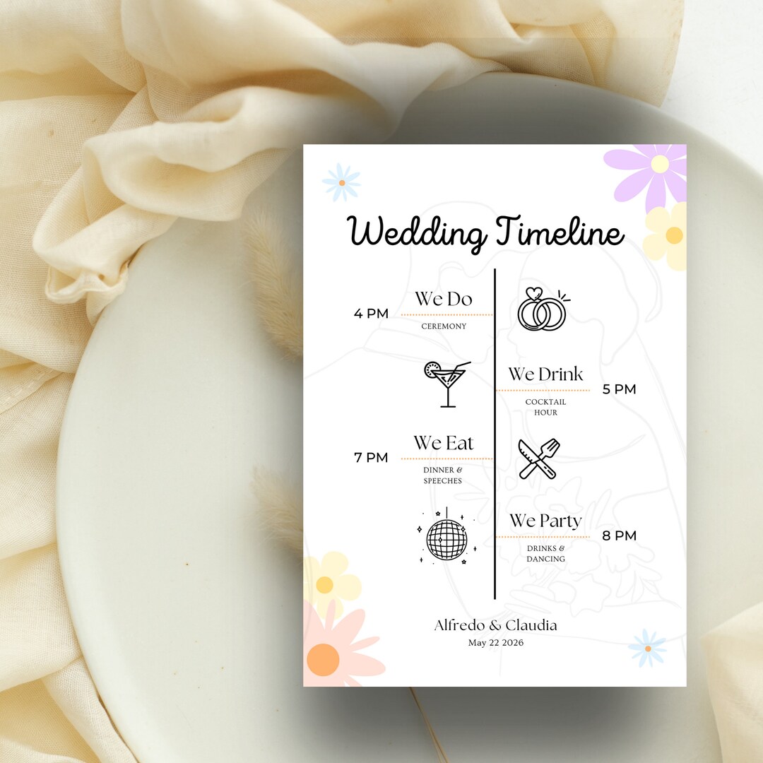 Planificador de línea de tiempo de boda de garabatos morados y blancos ...