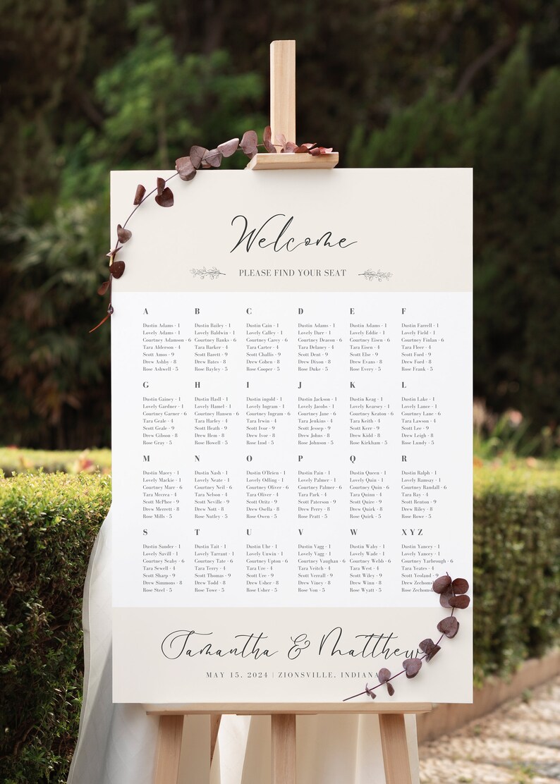 Seating Chart Sign, Reception Sign, Seating Chart Template, Wedding ...