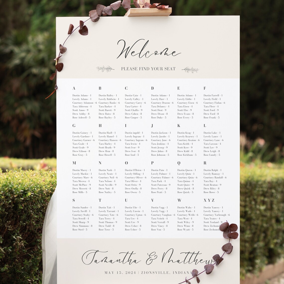 Seating Chart Sign, Reception Sign, Seating Chart Template, Wedding ...