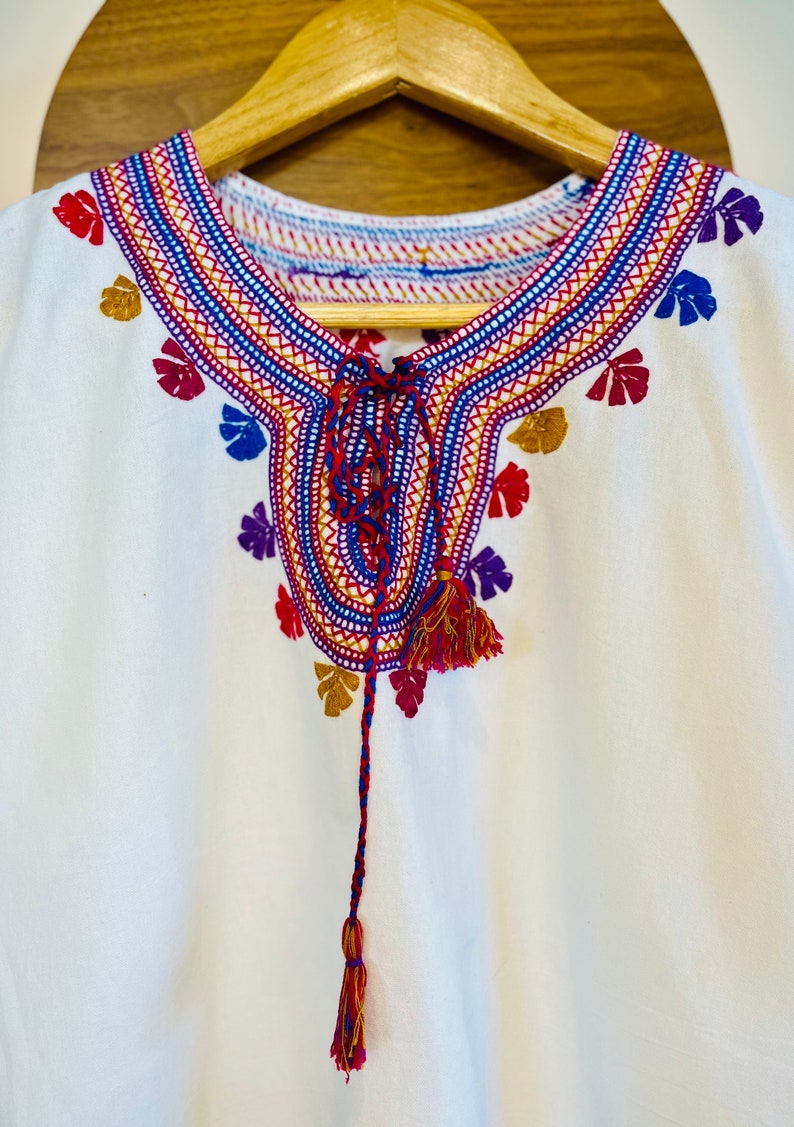 Indigenous Elegance: Vintage Mexican Huipil With Hand-embroidered Leaf ...