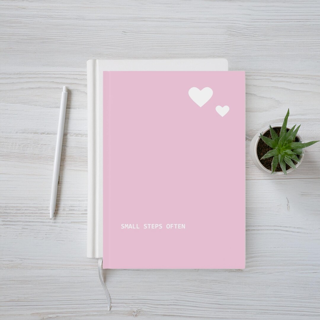 Personalised Pink Journal: Minimalist Hearts, Custom Text - Etsy