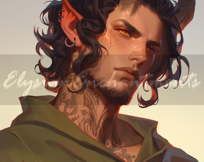 Adoptable - "karrai" - Red Tiefling Cambion Horned Satyr Handsome Man ...