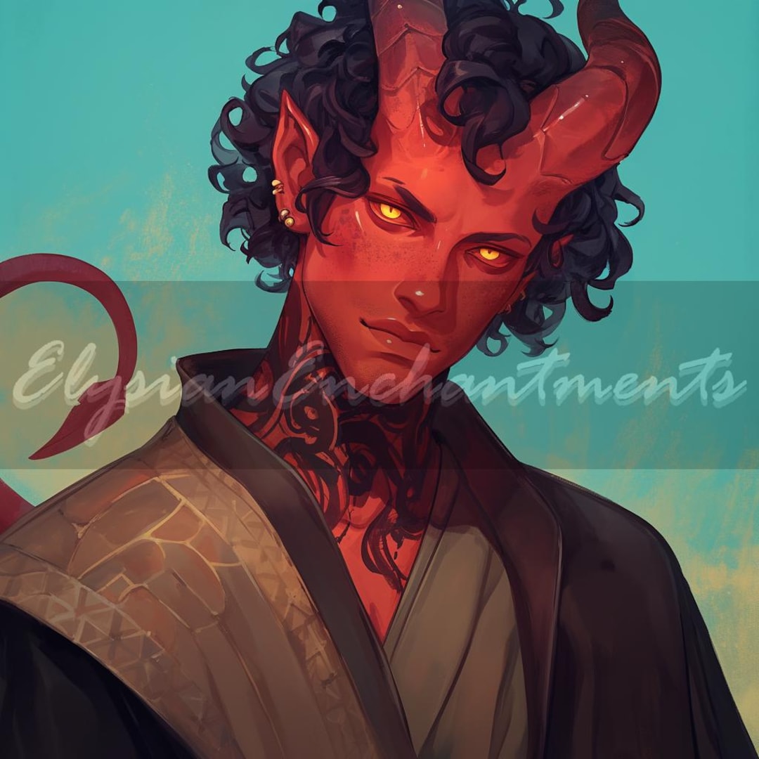 Adoptable kyvir Red Tiefling Cambion Horned Satyr Handsome Male, Unique ...