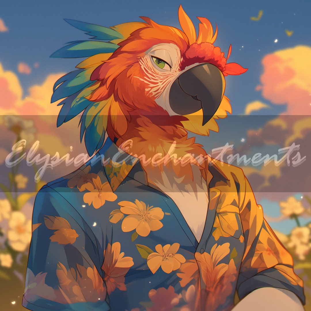 Adoptable - "samson" - Chill Macaw Parrot Hawaiian Flower Male Furry ...
