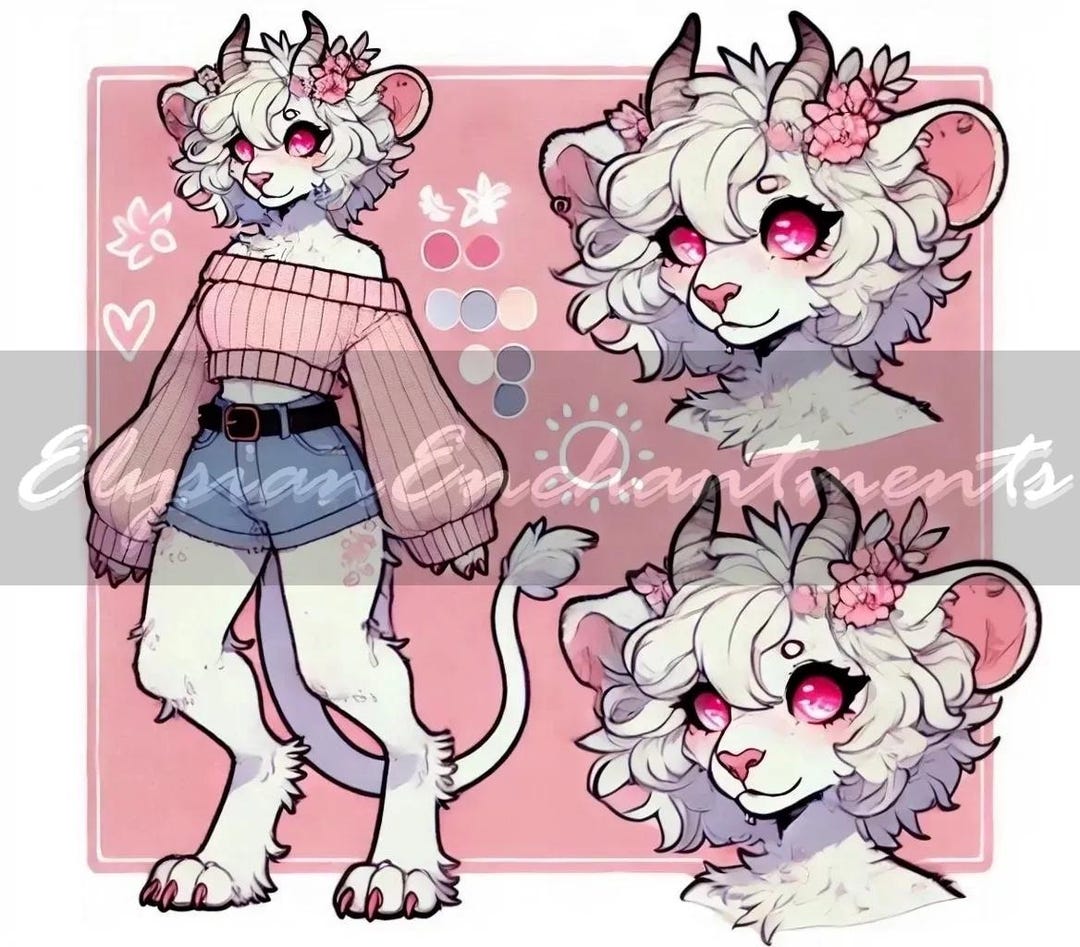 Adoptable jasmine Spring Flowery Pink Horned Lion Cat Feline Furry Fursona Girl, Original ...