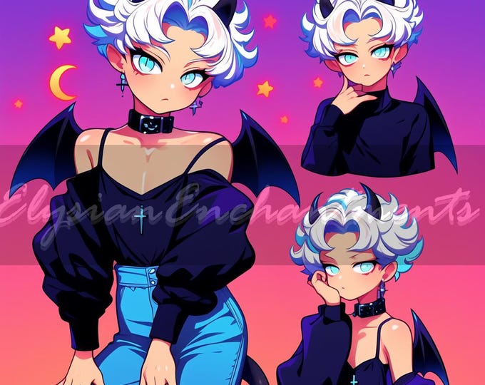 Adoptable - "delia" - Purple Small Horn Punk Emo Feminine Winged Demon ...