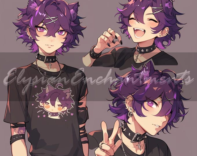 Adoptable - "emerys" - Pretty Purple Goth Kemonomimi Neko Punk Design ...