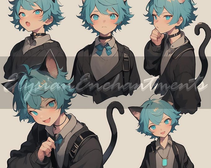 Adoptable - "mickey" - Cute Blue Haired Catboy Neko Furry Kemonomimi ...