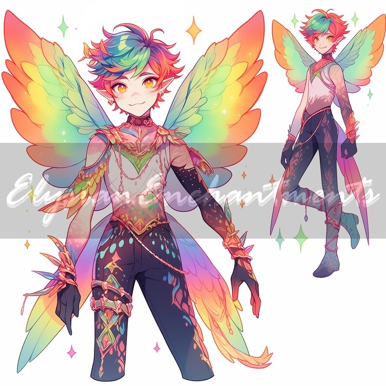Adoptable tio Original Character Design, Male Rainbow Faerie Fairy Fae ...