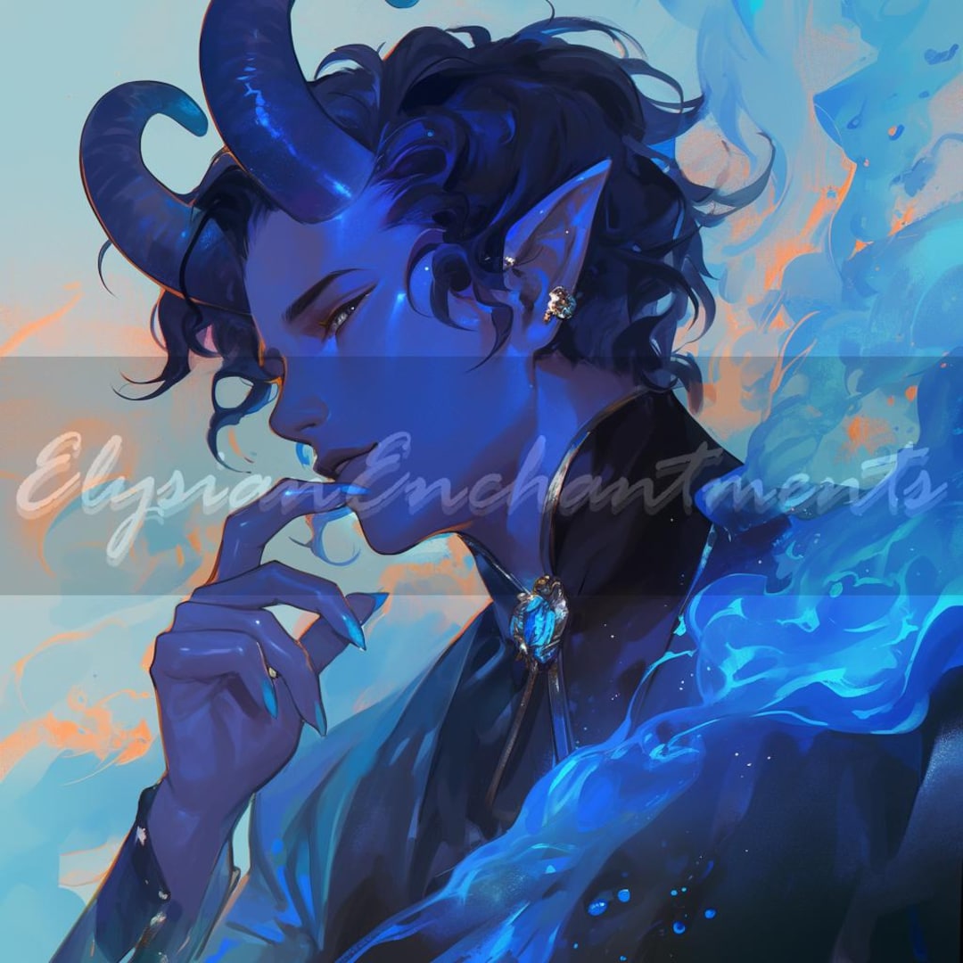 Adoptable - "damxes" - Blue Tiefling Cambion Devil Horns Satyr Male ...