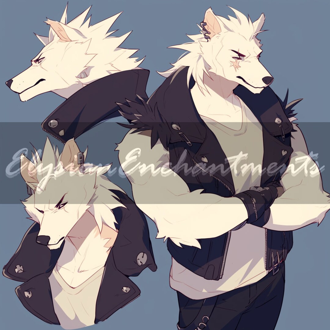 Adoptable josco Buff White Wolf Dog Canine Punk Furry Fursona Design ...