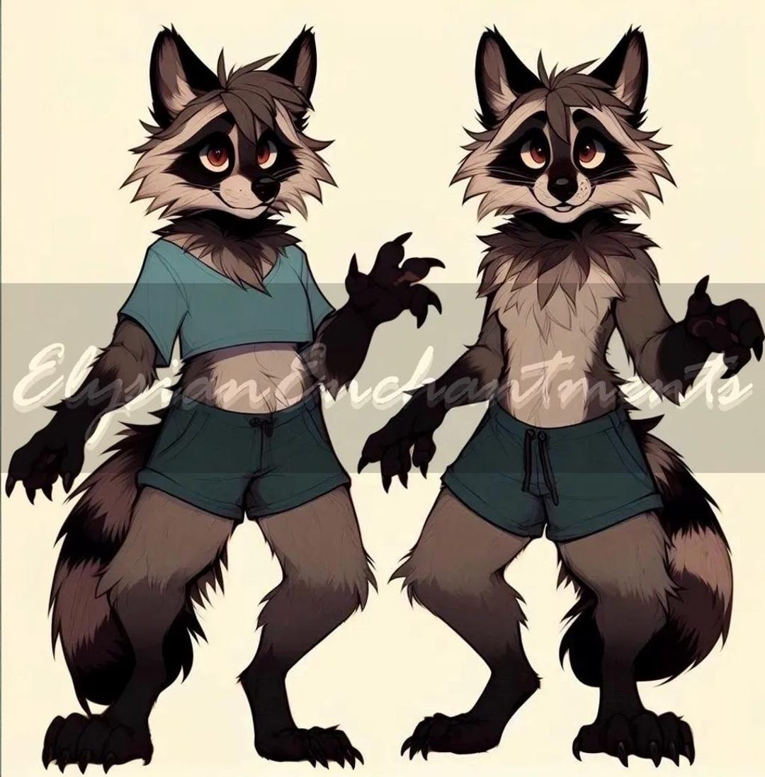 Adoptable - "chet" - Cute Fluffy Shirtless Trash Panda Raccoon Furry ...