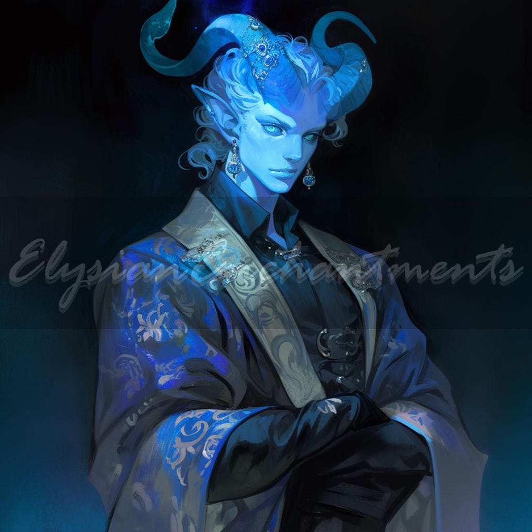 Adoptable Tiefling Cambion Character Art: Devil Horns, Blue Satyr (PNG ...