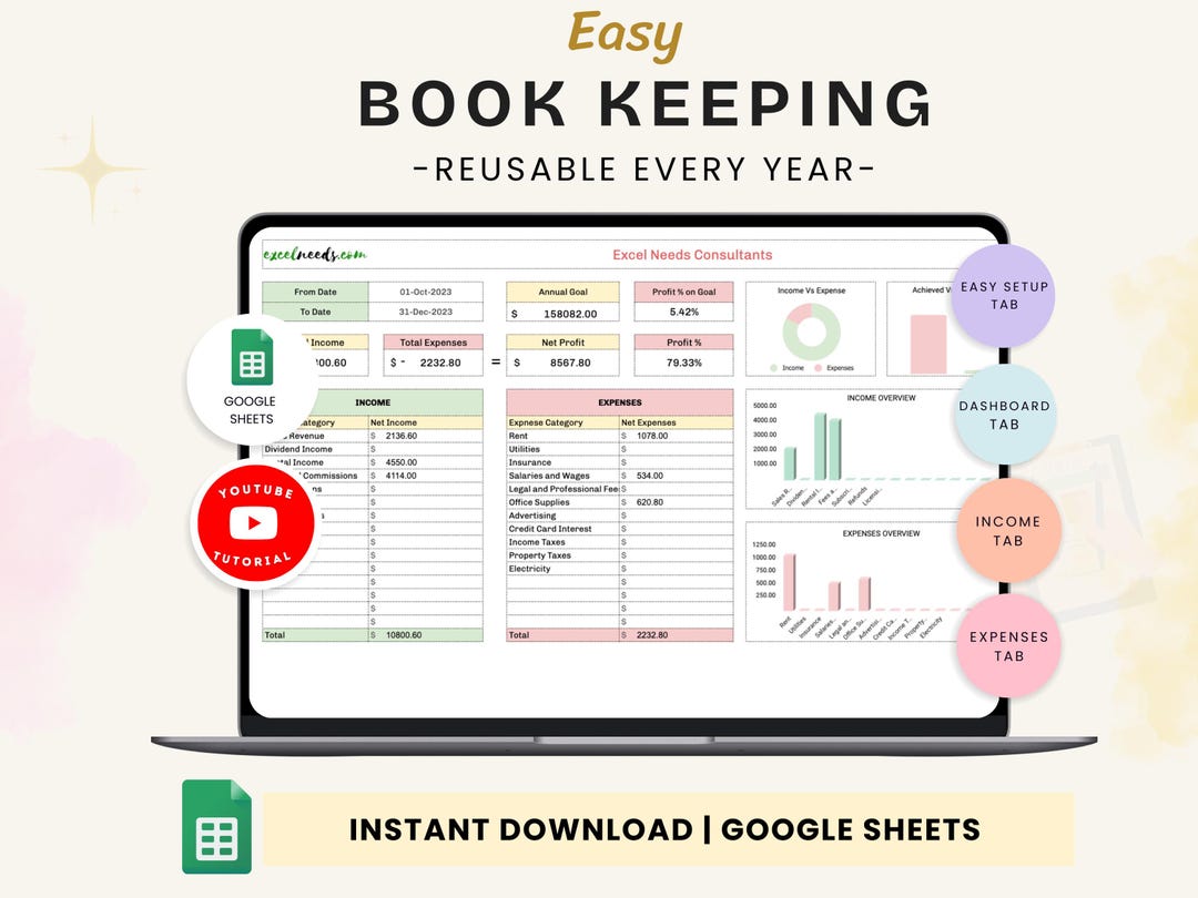 Bookkeeping Spreadsheet, Income & Expense Tracker for Small Business ...