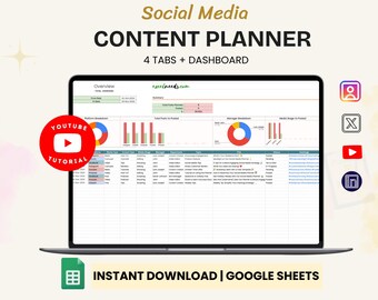 Google Sheet Social Media Content Calendar, Planner, Instagram, Youtube ...