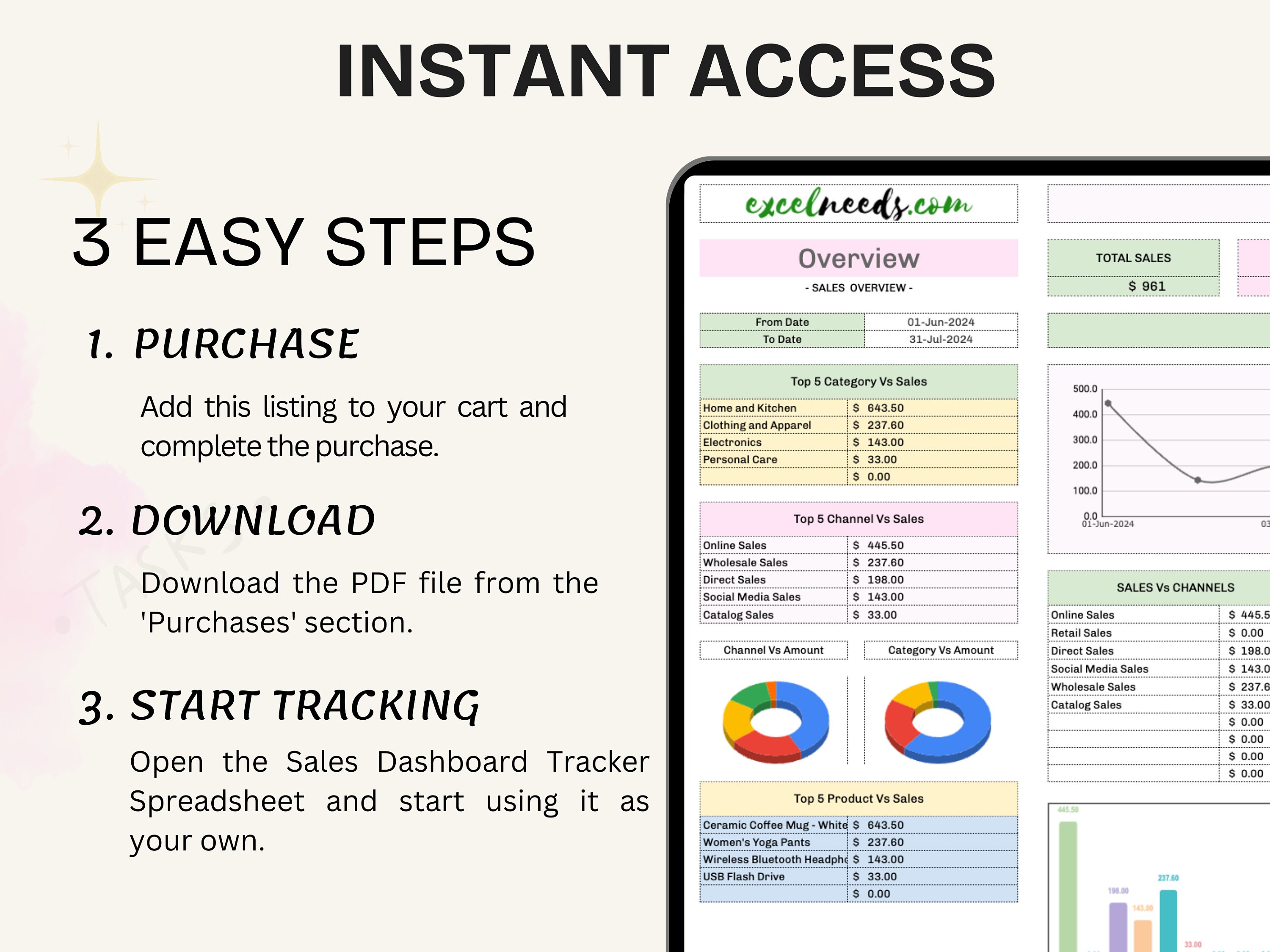 Sales Dashboard Google Sheets, Sales Tracker Spreadsheet, Simple ...