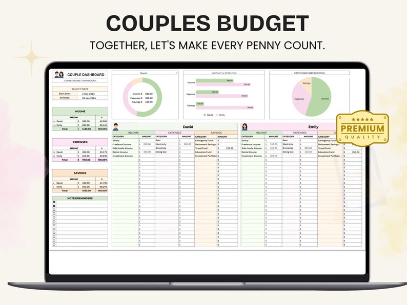 Couples Budget Planner Spreadsheet, Shared Expenses, Joint Finances ...