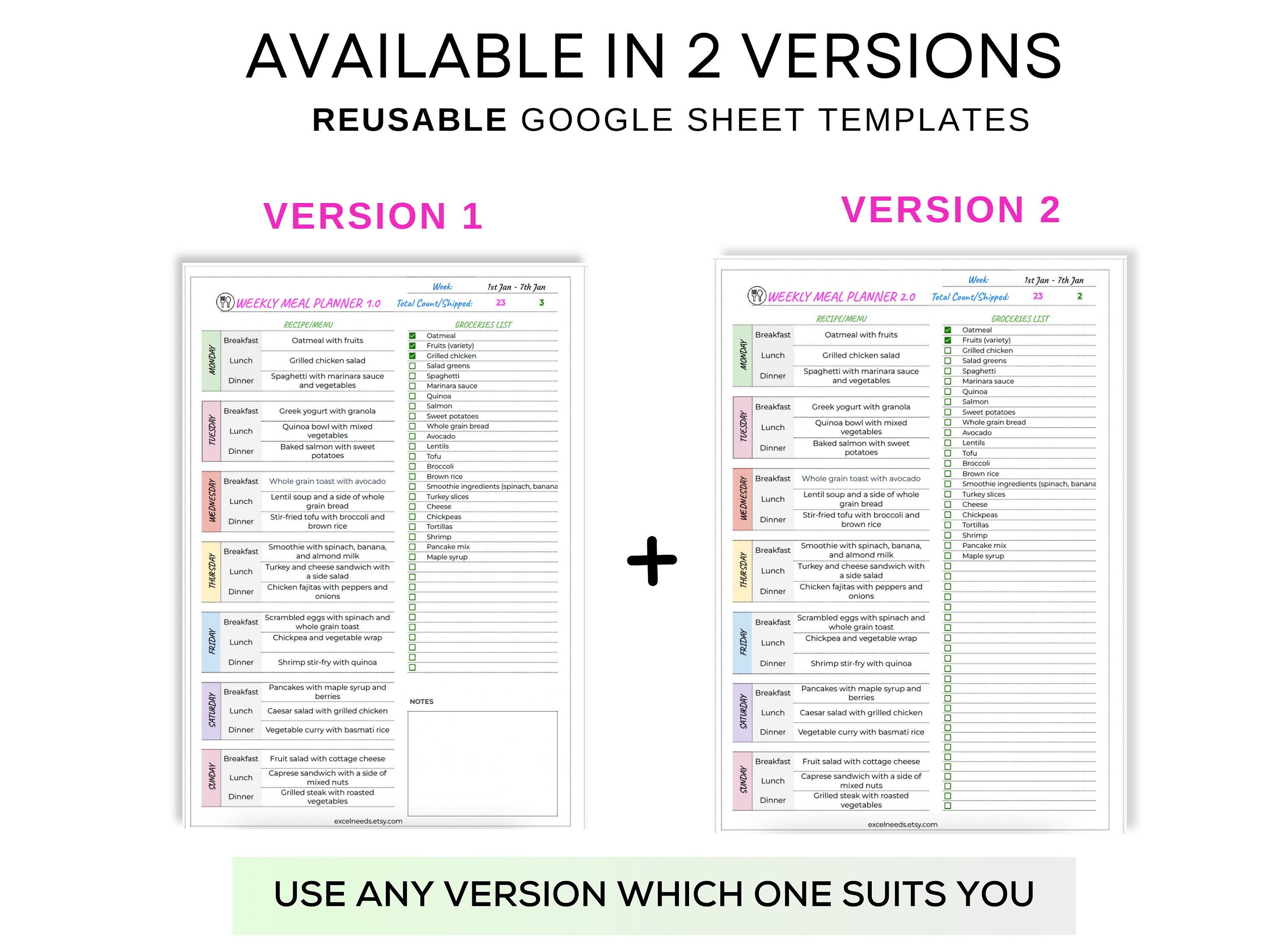 Meal Planner Printable, Grocery List, Weekly Meal Planner, Google ...