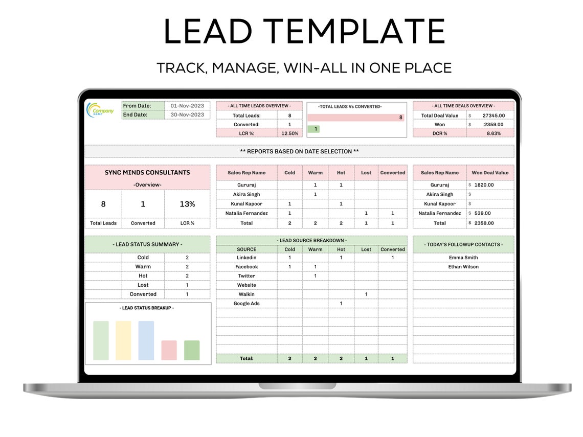 Lead Tracker Spreadsheet, Google Sheets, Lead Management, Lead ...