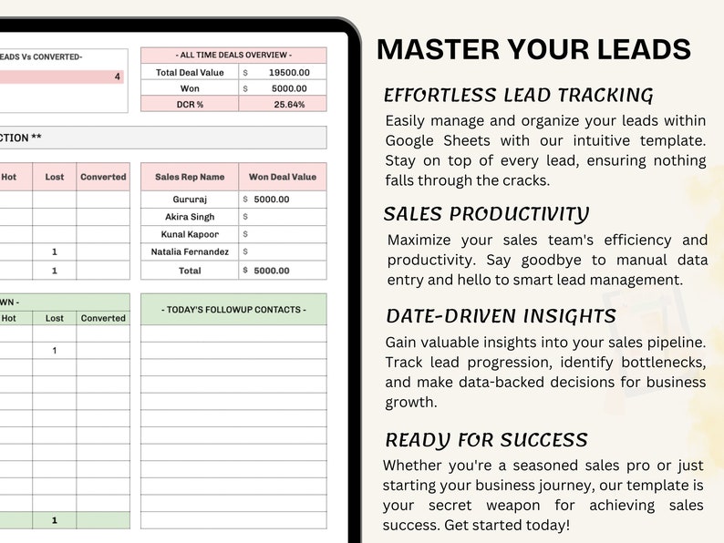 Lead Tracker Spreadsheet | Google Sheets CRM Template | Small Business ...