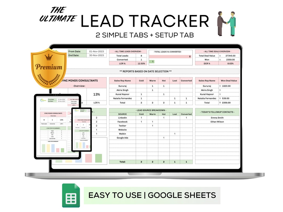 Lead Tracker Spreadsheet, Google Sheets, Lead Management, Lead Generation Tracker, Lead Template ...