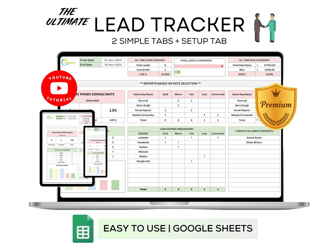 Lead Tracker Spreadsheet, Google Sheets, Lead Management, Lead ...
