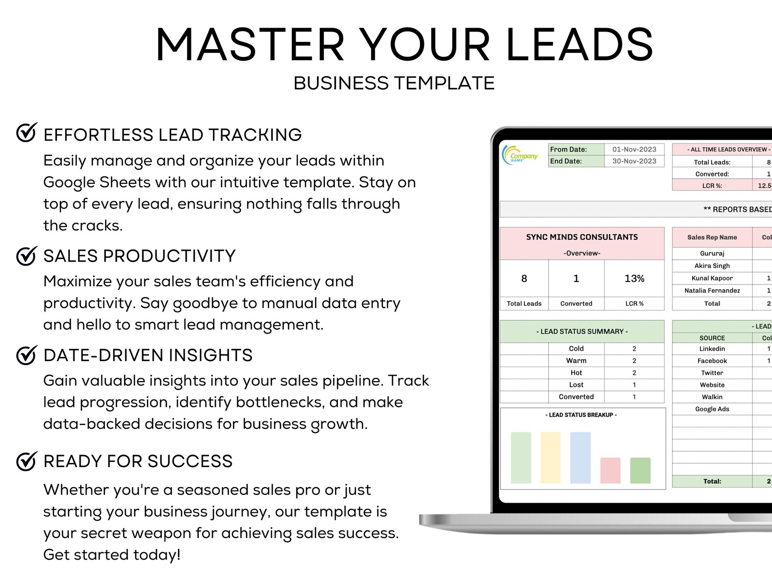 Lead Tracker Spreadsheet, Google Sheets, Lead Management, Lead Generation Tracker, Lead Template ...