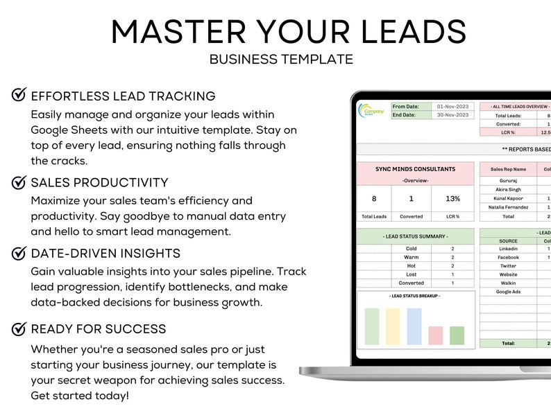 Lead Tracker Spreadsheet, Google Sheets, Lead Management, Lead ...