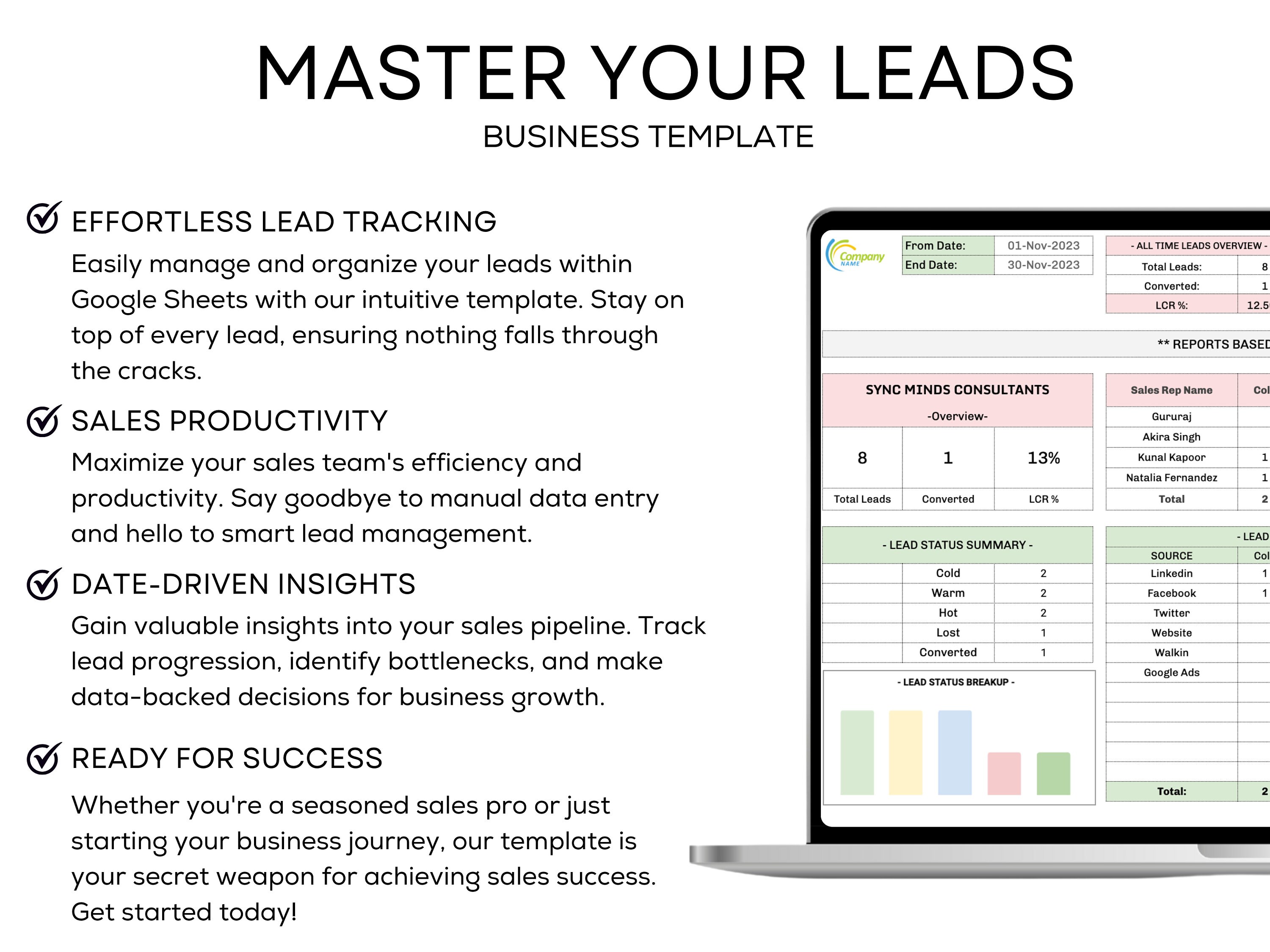 Lead Tracker Spreadsheet, Google Sheets, Lead Management, Lead ...