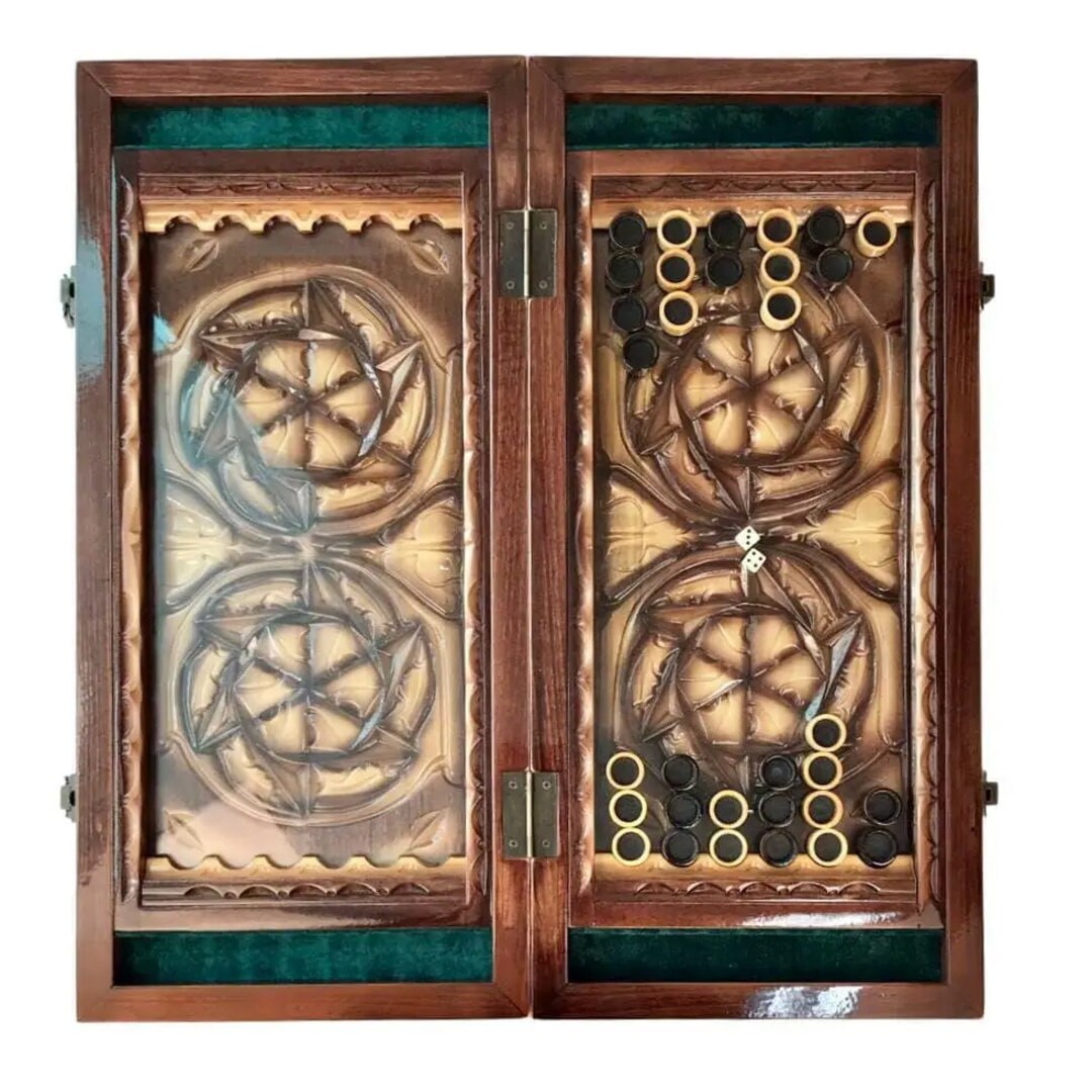Handmade Backgammon With Carvings Under Glass 502310 Cm - Etsy