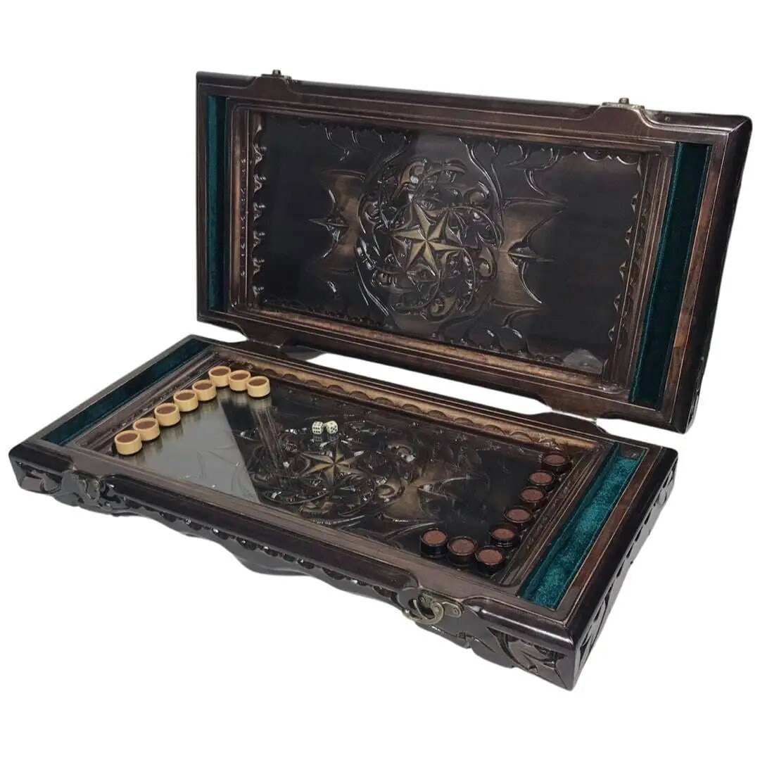 Prestigious Backgammon Made of Wood With Carvings Under Glass - Etsy