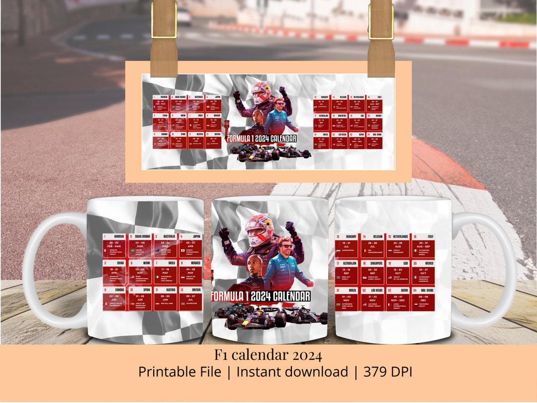 F1 Calendar Mug Wrap, 11 Oz, 15 Oz & 20 Oz Mug Template, Mug ...