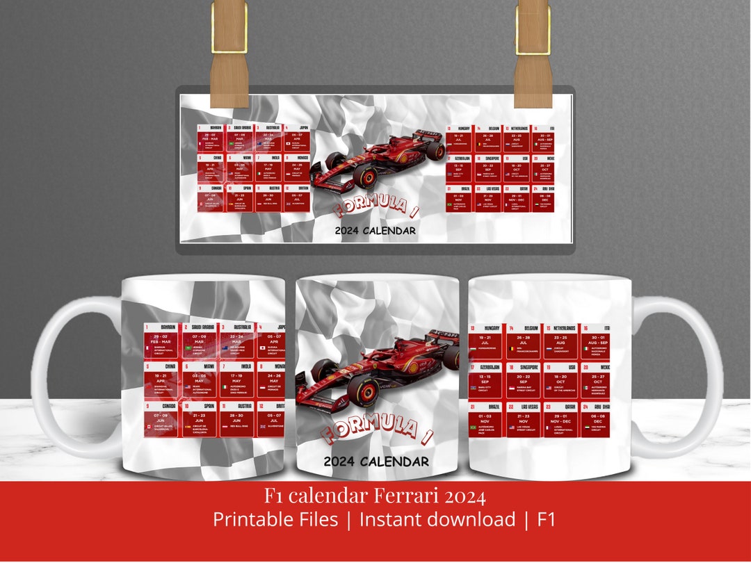 F1 Calendar Circuits 2024 Ferrari Mug Wrap for Gift for Tifosi F1 Fans ...