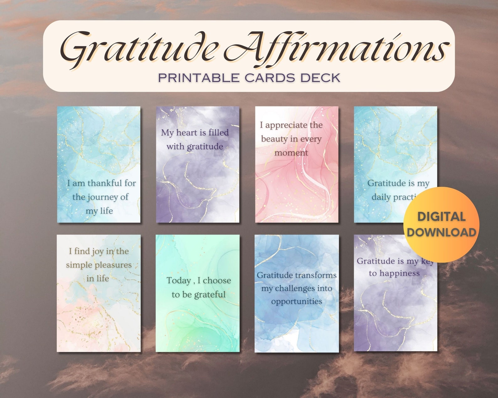 32 Gratitude Affirmation Cards,printable Cards, Affirmation Deck ...