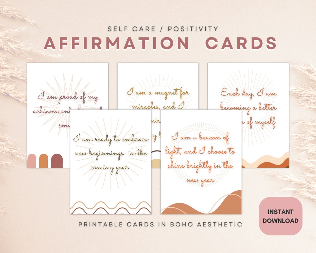 Self Care Boho Affirmation Card, Printable Cards, Motivational Cards, Boho Aesthetic , Positive ...