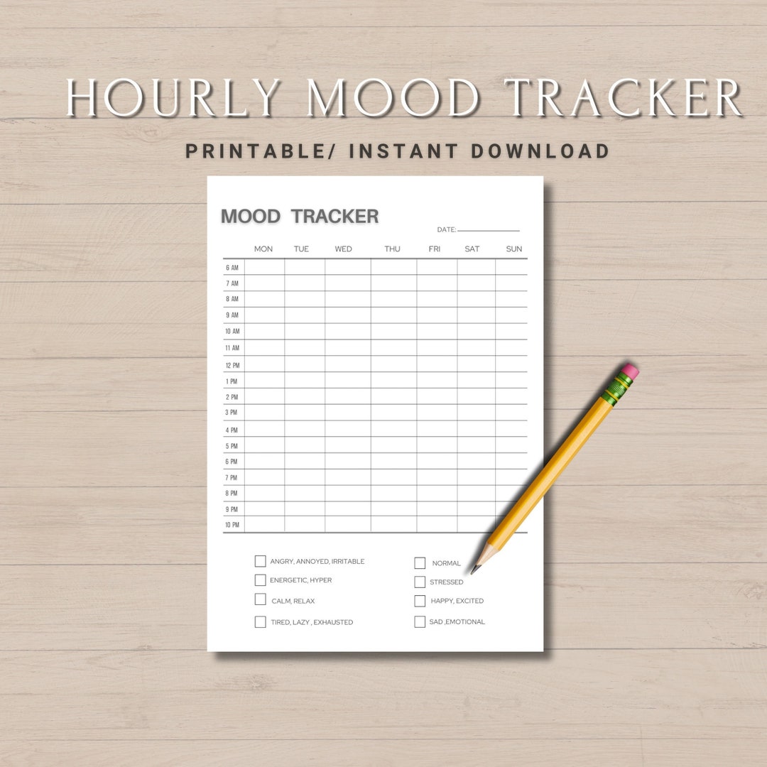 Hourly Mood Tracker Printable, Weekly Mood Journal, Emotion Tracker ...