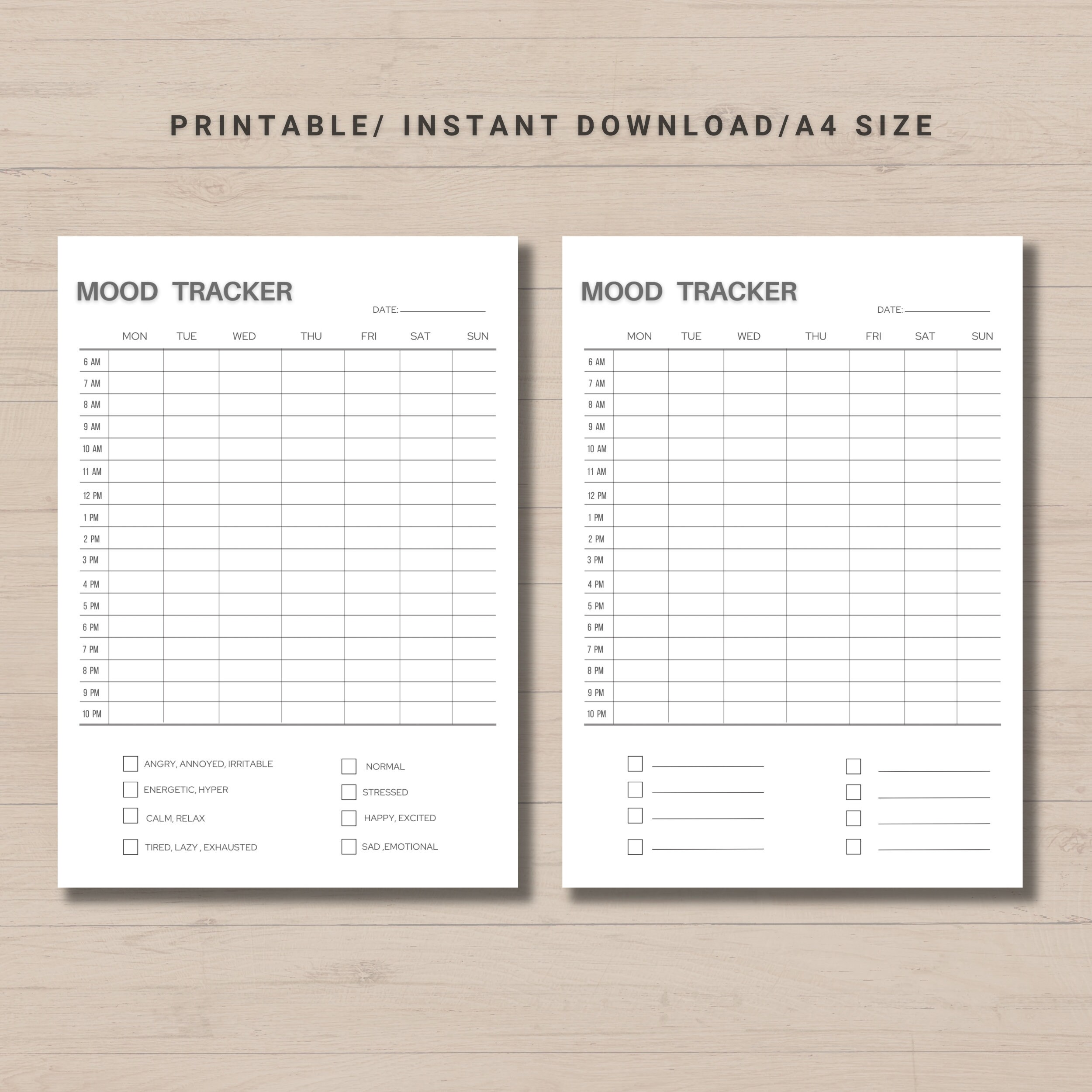 Hourly Mood Tracker Printable, Weekly Mood Journal, Emotion Tracker ...