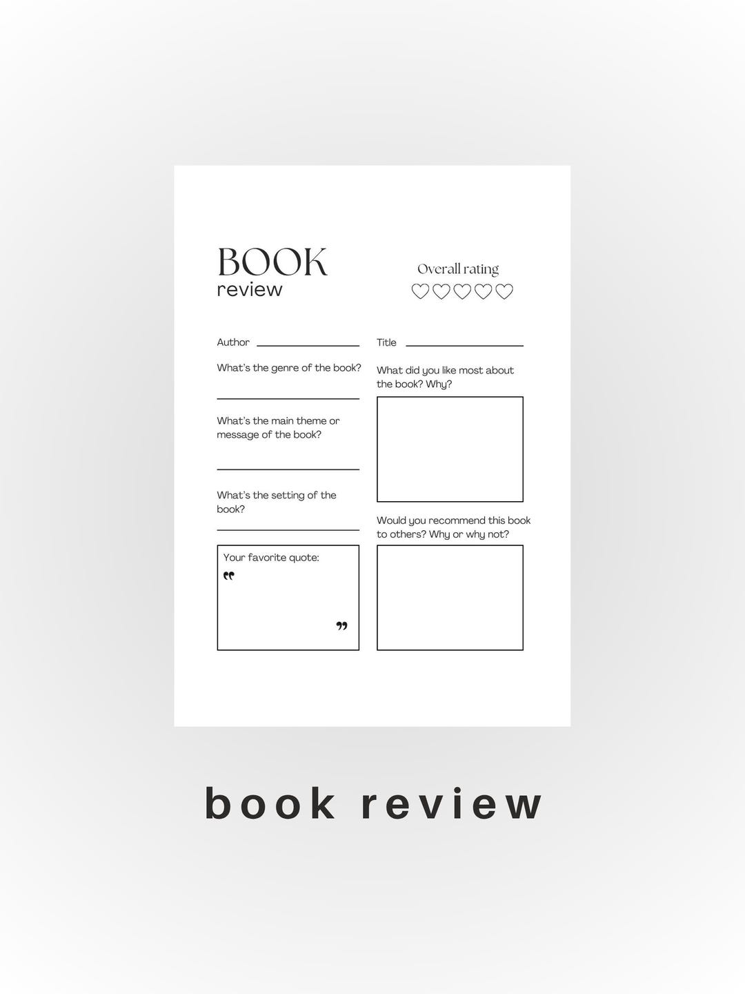 Book Review Template Printable | Minimal Reading Log PDF, Reflective ...