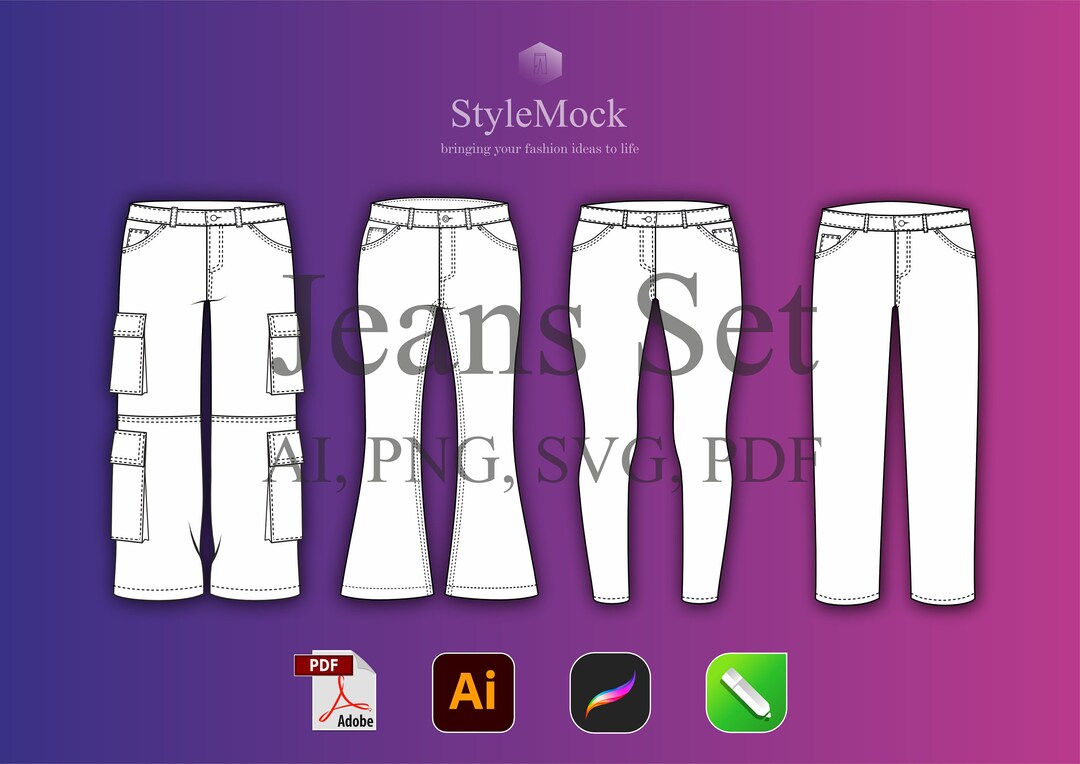 Jeans Set Vector Mockups – Fashion Flat Drawings (ai, Svg, Png, Pdf) - Etsy