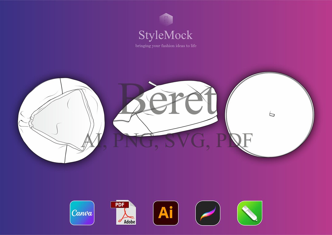 Beret Vector Mockup Illustrator Template Hat Sketch PNG Streetwear ...
