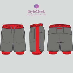 Men's Running Shorts Mockup - Flat Sketch, Vector Illustration (ai, Png ...