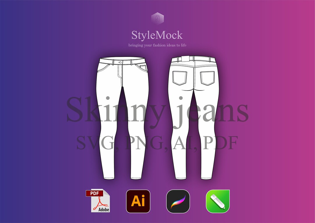 Skinny Jeans Vector Mockup - Illustrator Template Denim Vector ...