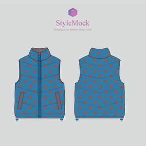 Puffer Vest Vector Mockup - Illustrator Template Sportswear Sketch SVG ...