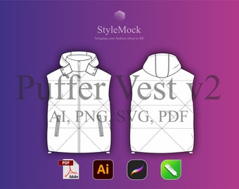 Puffer Vest Vector Mockup Illustrator Template Sportswear Sketch SVG ...
