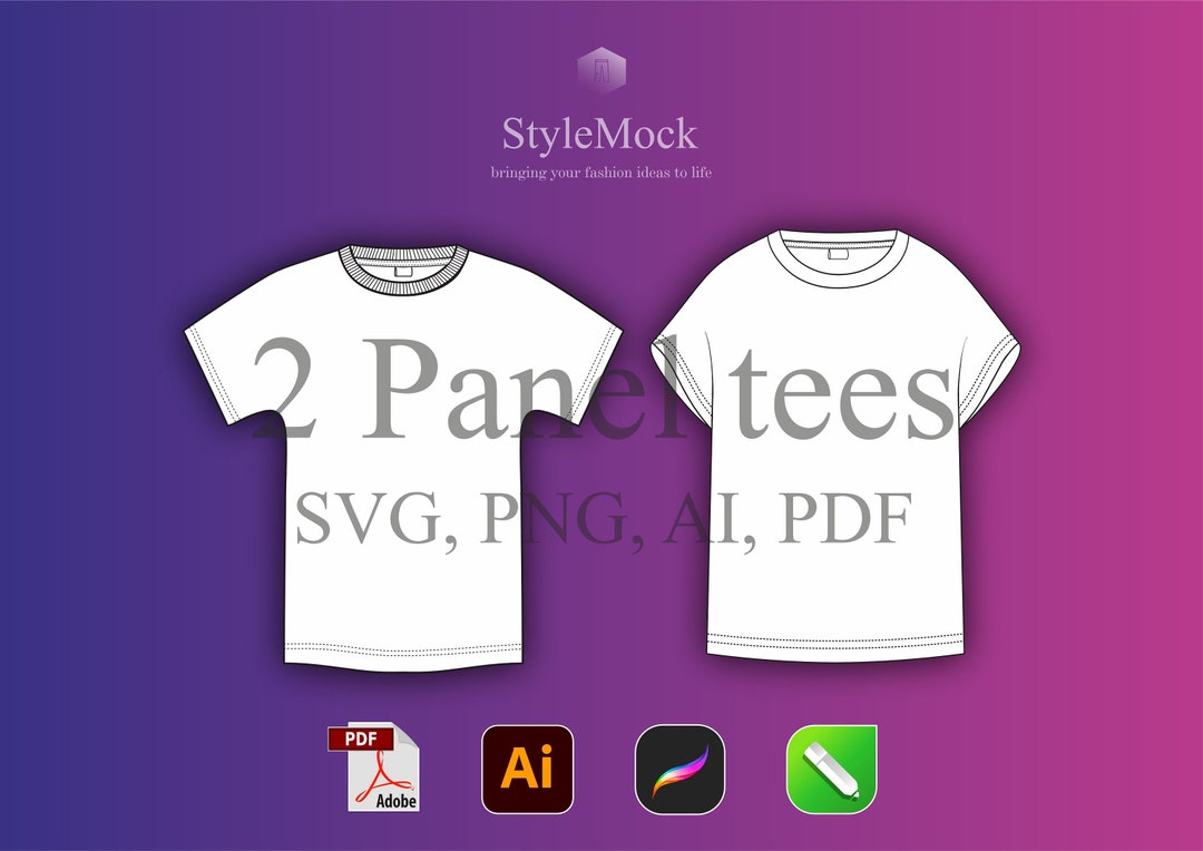 2 Panel tee Vektor Mockup - Illustrator Vorlage T-shirt Skizze ...