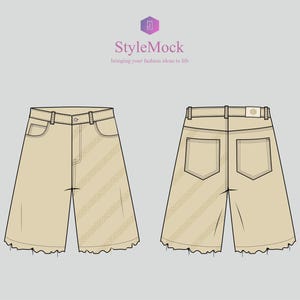 Denim Bermuda Jorts Vector Mockup - Baggy Shorts Procreate Streetwear ...