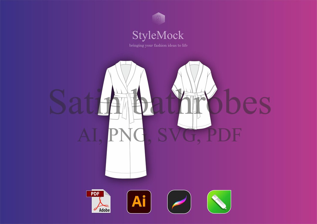 2 Satin Bathrobes Vector Mockup - Illustrator Mockup Loungewear Vector ...