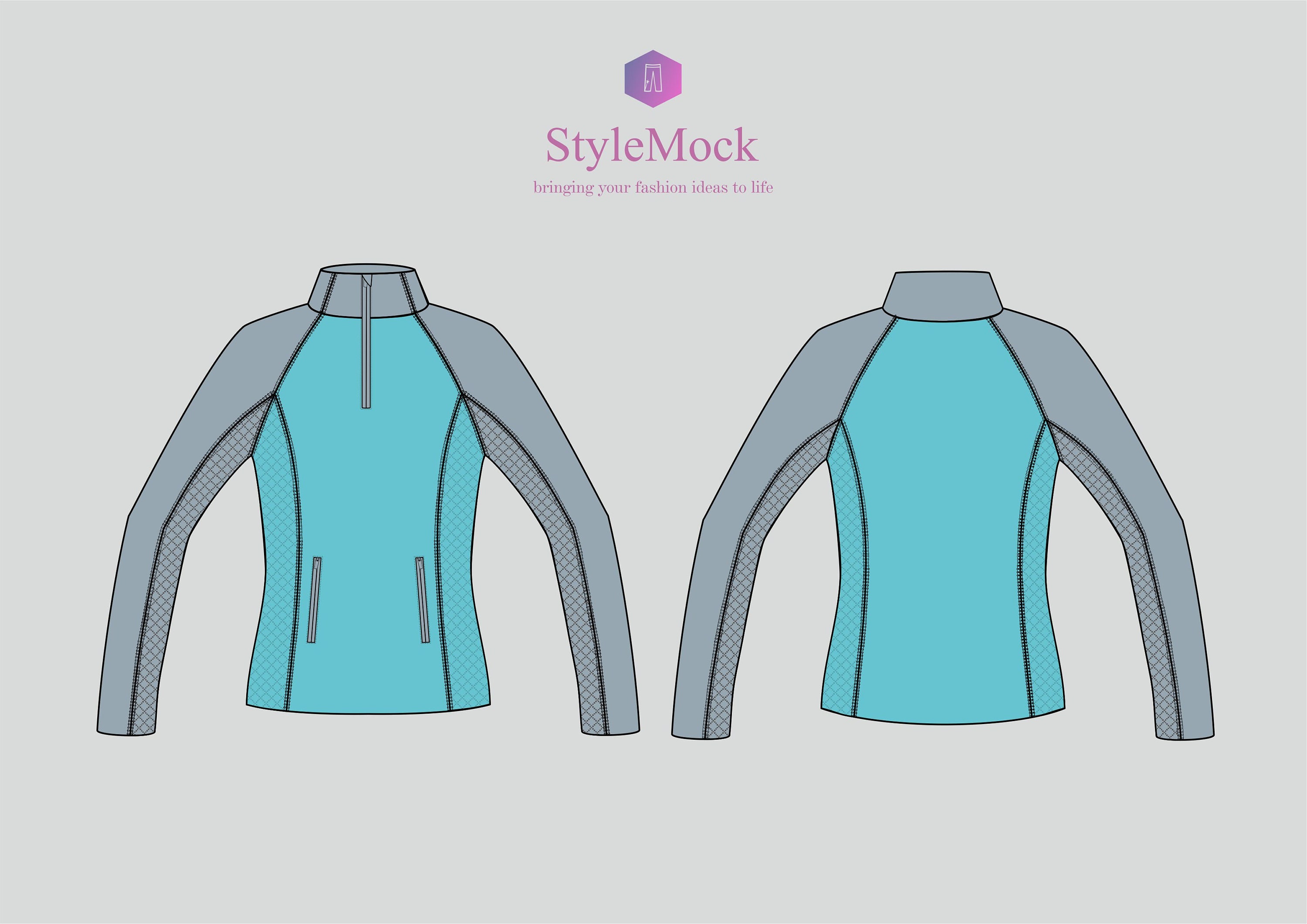Half Zip Running Jacket Mockup - Illustrator Template Vector Mockup ...