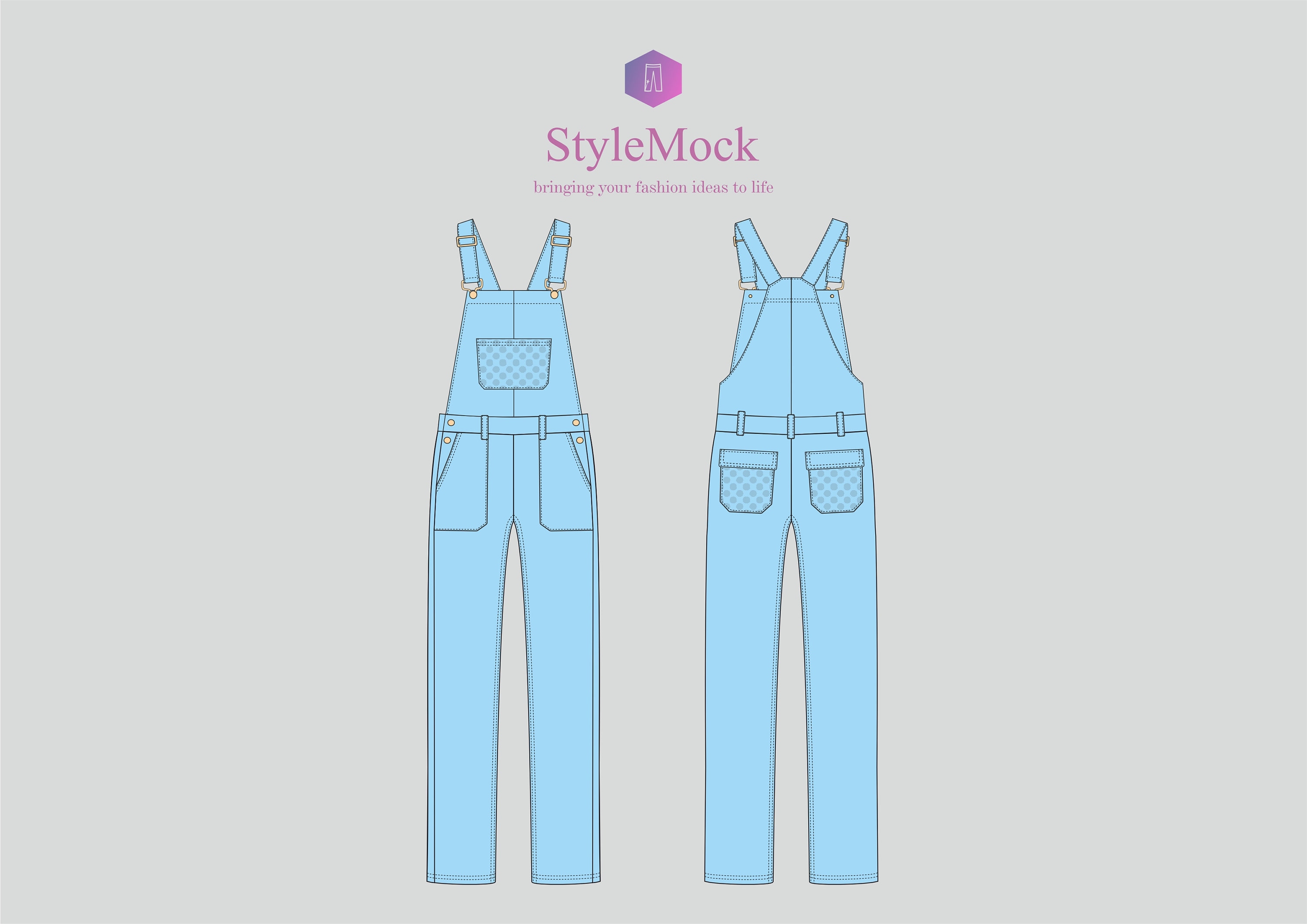 Cargo Overalls Vector Mockup - Illustrator Template Workwear Vector ...
